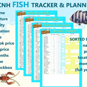 Animal Crossing Fish Checklist Planner Tracker Northern Hemisphere ...