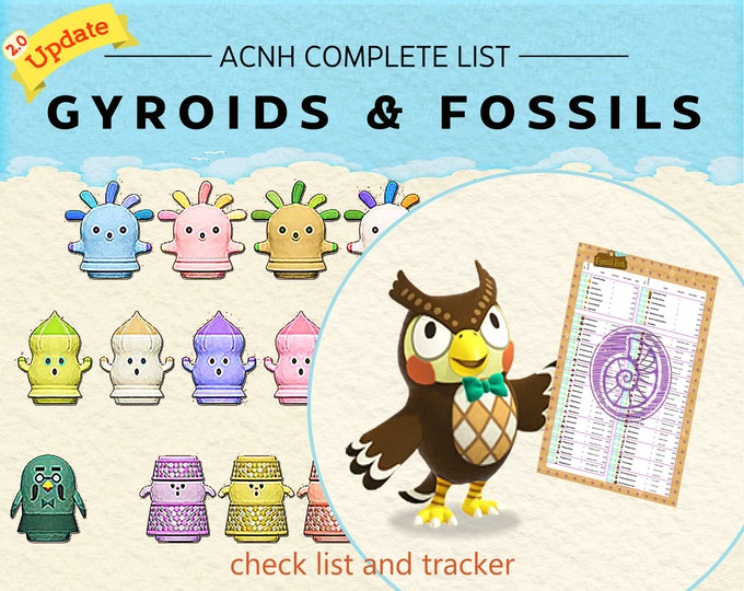 Animal Crossing Gyroids and Fossils Checklist and Tracker, ACNH 2.0 ...