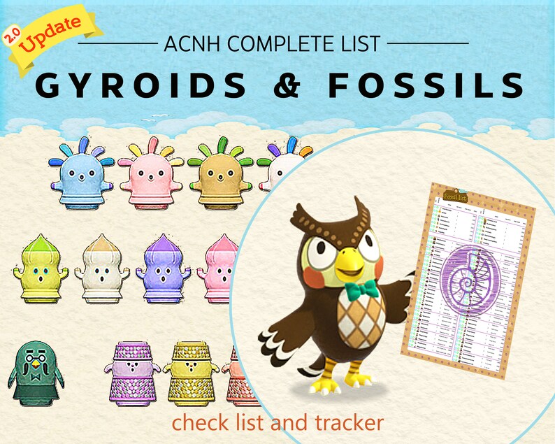 Animal Crossing Gyroids and Fossils Checklist and Tracker, ACNH 2.0 ...