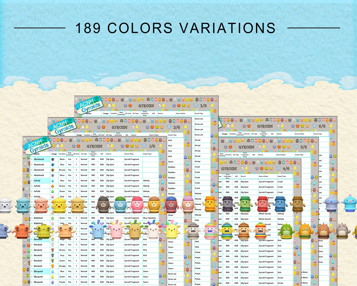Animal Crossing Gyroids and Fossils Checklist and Tracker, ACNH 2.0 ...