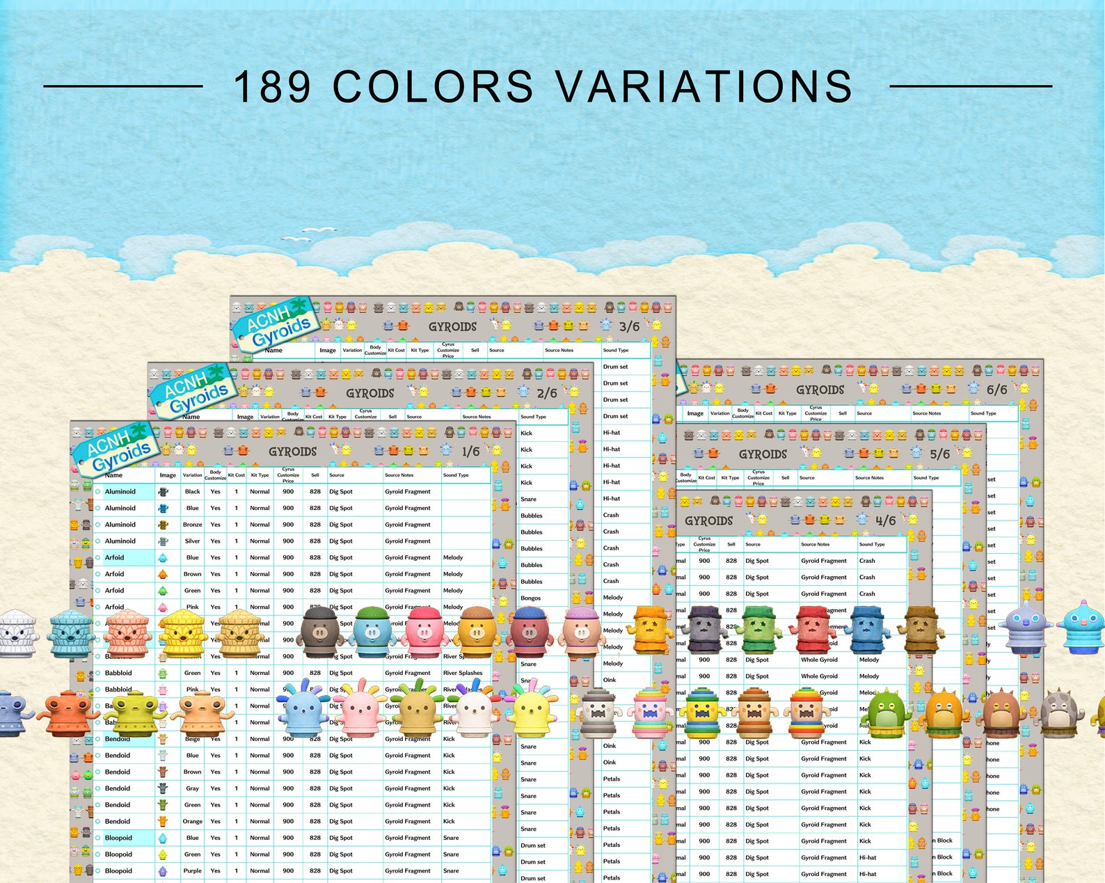 Animal Crossing Gyroids and Fossils Checklist and Tracker, ACNH 2.0 ...