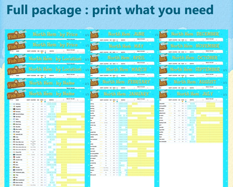Animal Crossing Fish Checklist Planner Tracker Northern Hemisphere ...