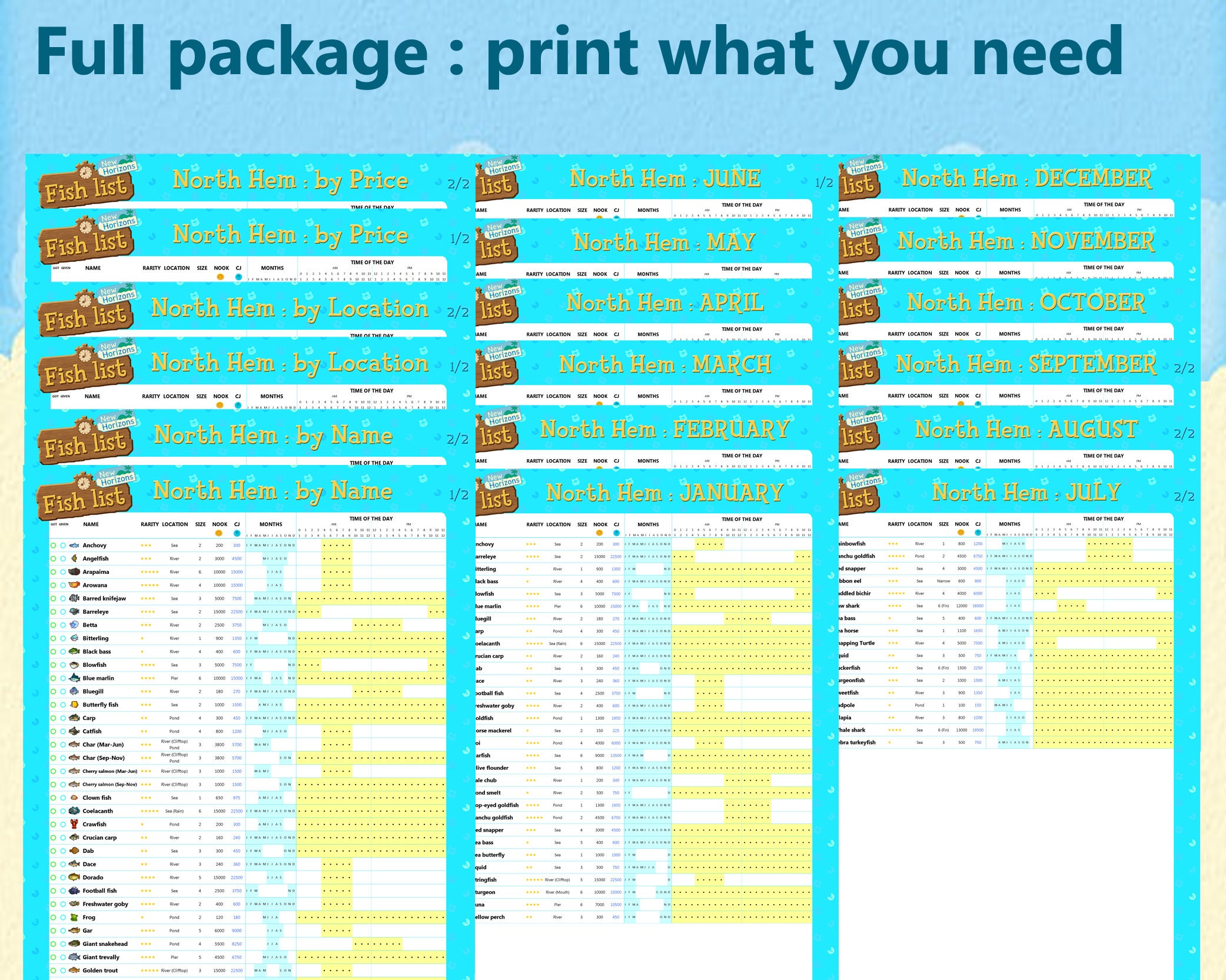 Animal Crossing Fish Checklist Planner Tracker Northern Hemisphere ...