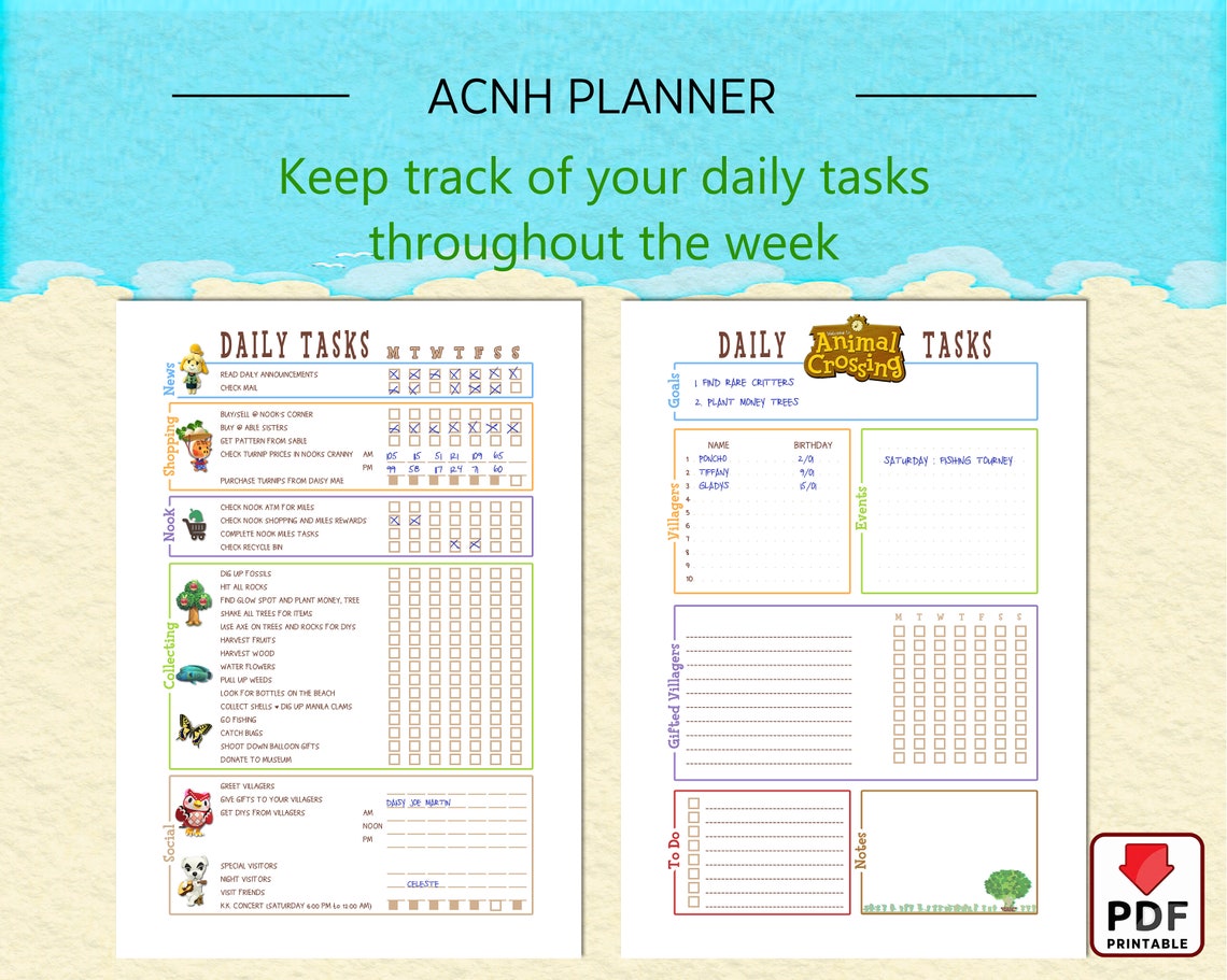 Animal Crossing Weekly Planner, Daily Tasks, New Horizons 2.0 Update ...