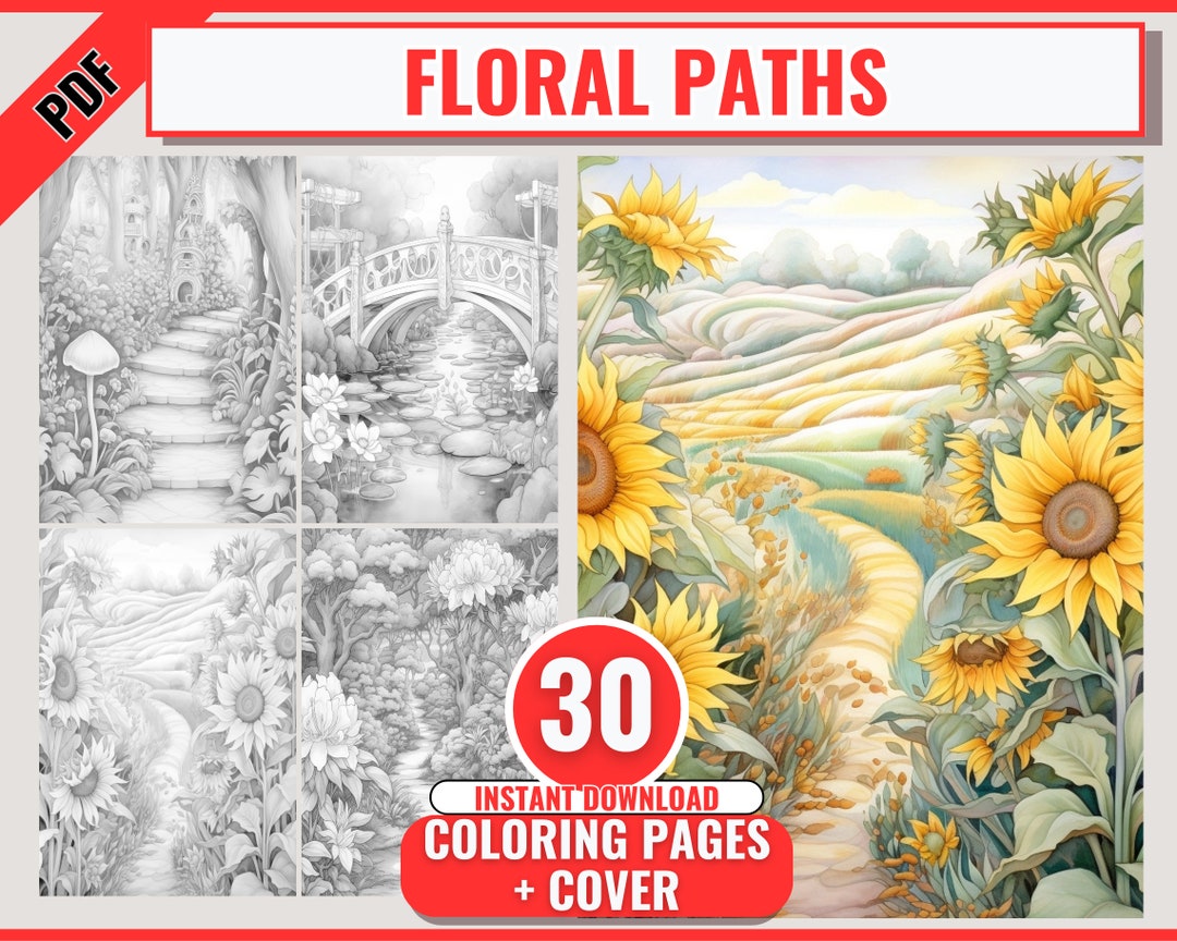 30 Flower Garden Paths Coloring Book Adults Coloring Pages With Cover ...