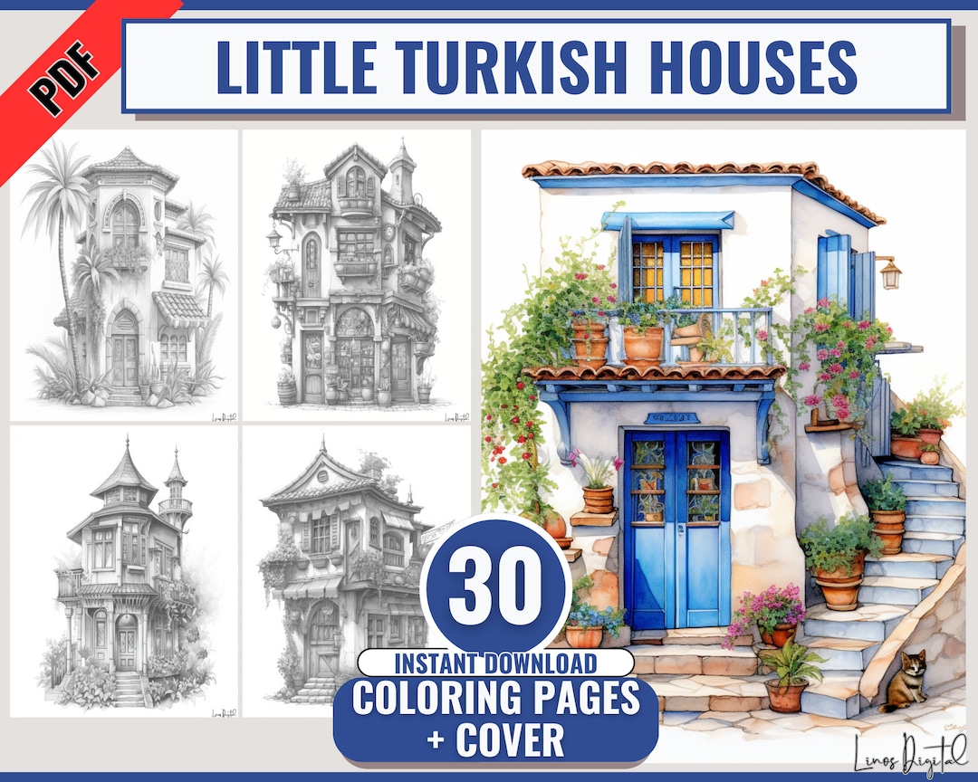 30 Little Turkish Houses Coloring Book With Cover - Adults Kids ...