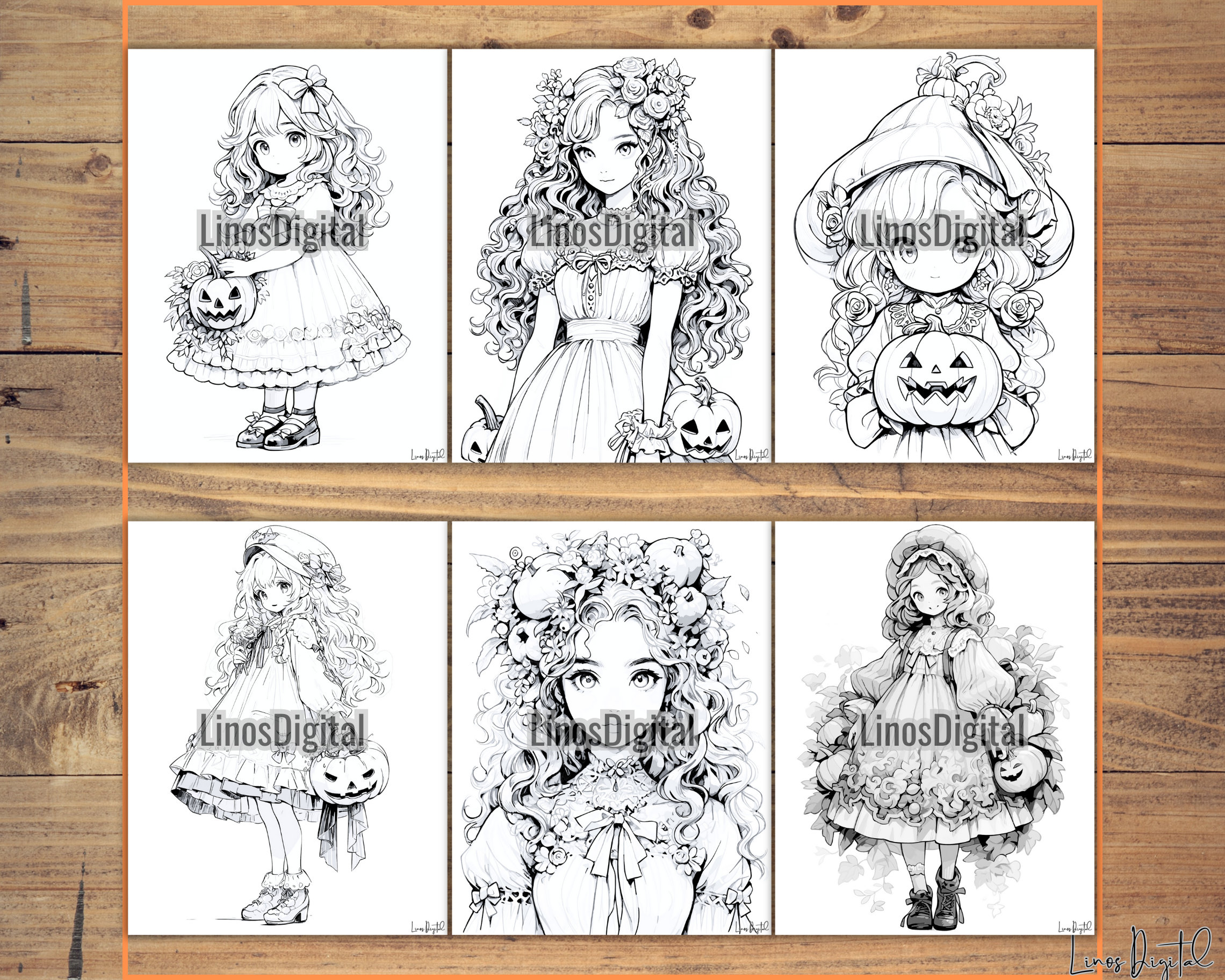 30 Anime Pumpkin Girls Adult Coloring Book Anime Halloween Coloring ...