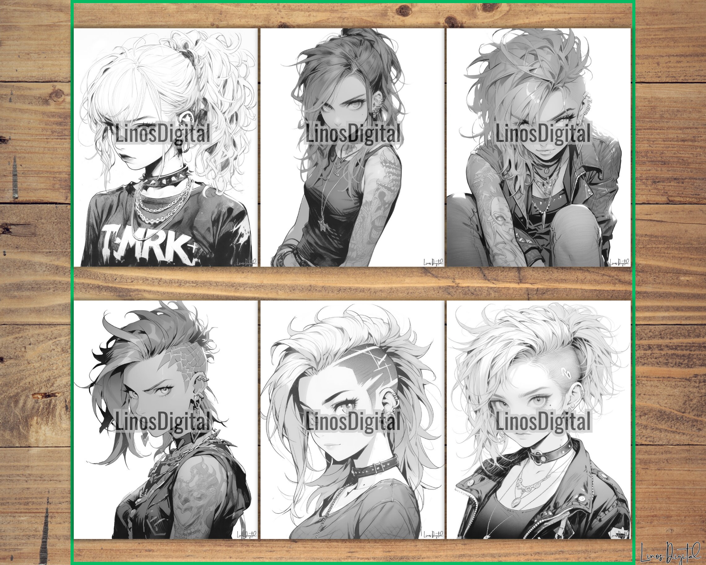 30 Anime Punk Girls Adult Coloring Book Punk Fashion Coloring Pages ...