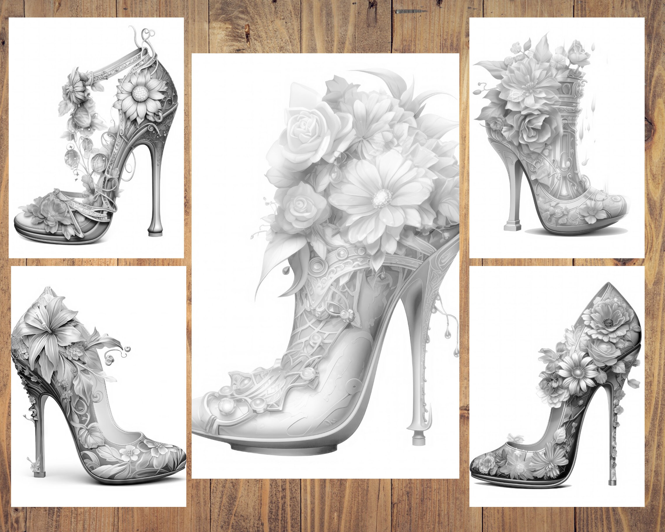 30 Floral High Heels Coloring Pages With Cover Fashion Coloring Book ...