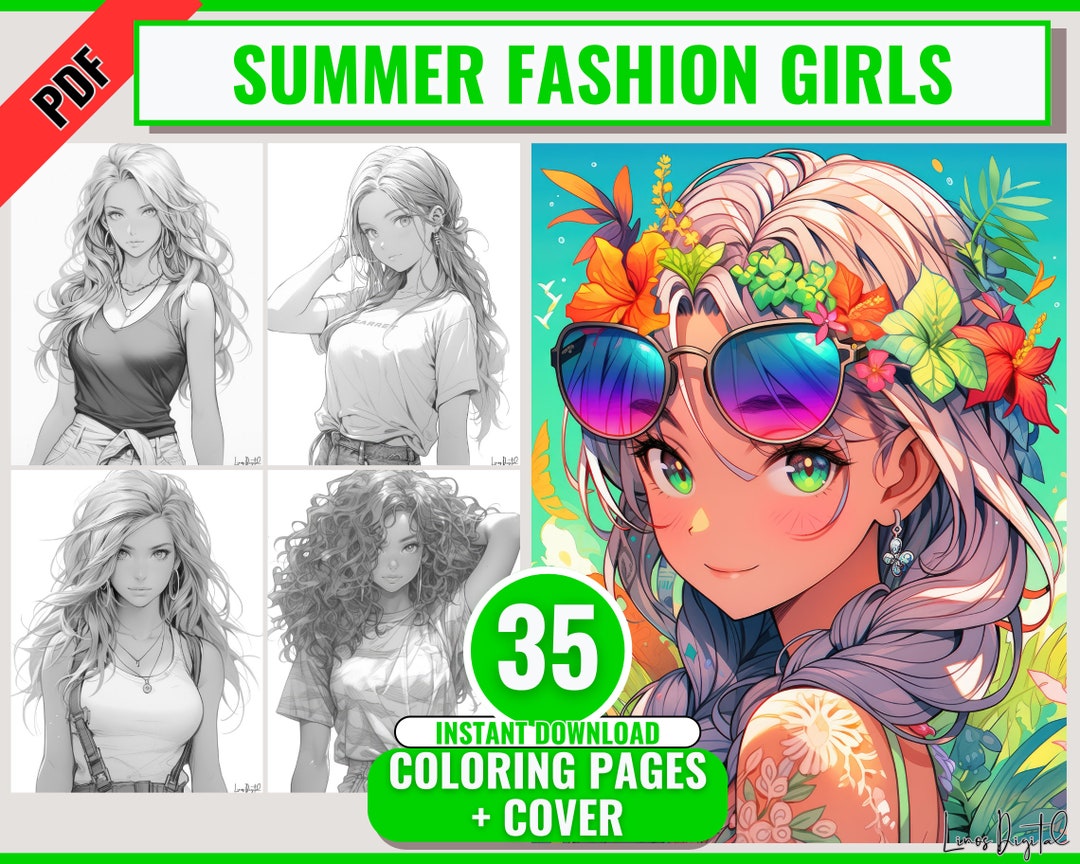 35 Summer Fashion Girls Adult Coloring Book Summer Coloring Pages ...