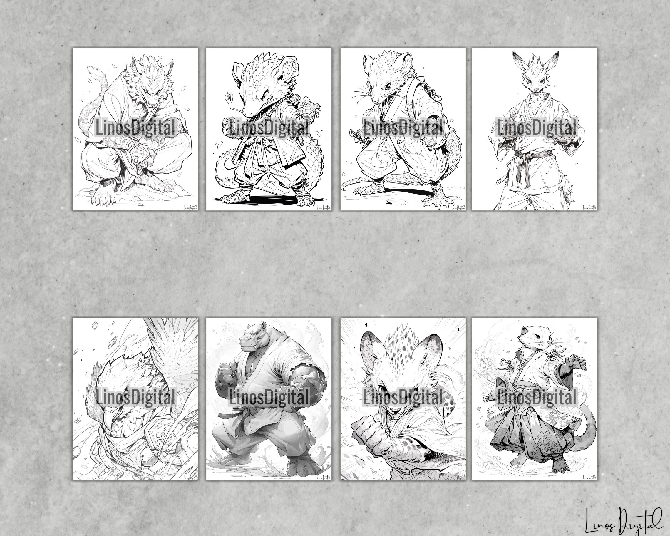 30 Karate Animals Coloring Pages With Cover - Adults,kids, Dark & Light ...