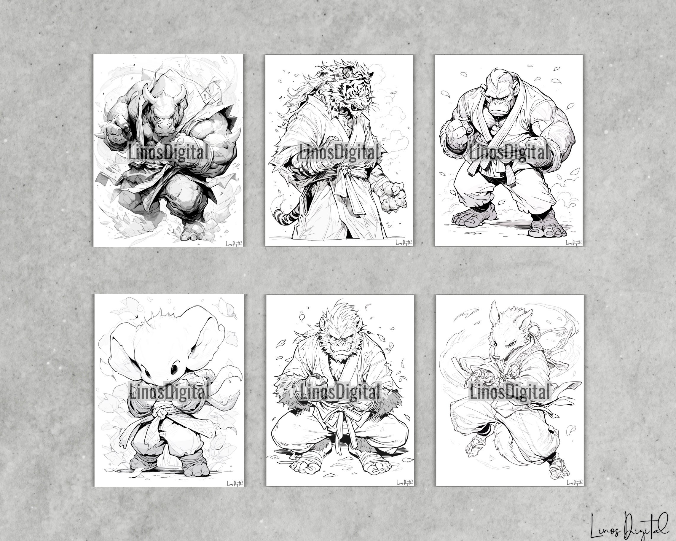30 Karate Animals Coloring Pages With Cover - Adults,kids, Dark & Light ...