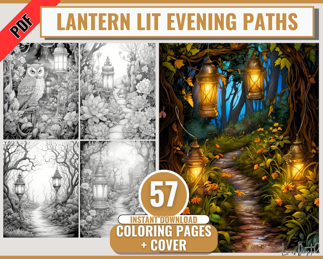 57 Lantern Lit Evening Paths Coloring Book, Adults Coloring Pages With ...