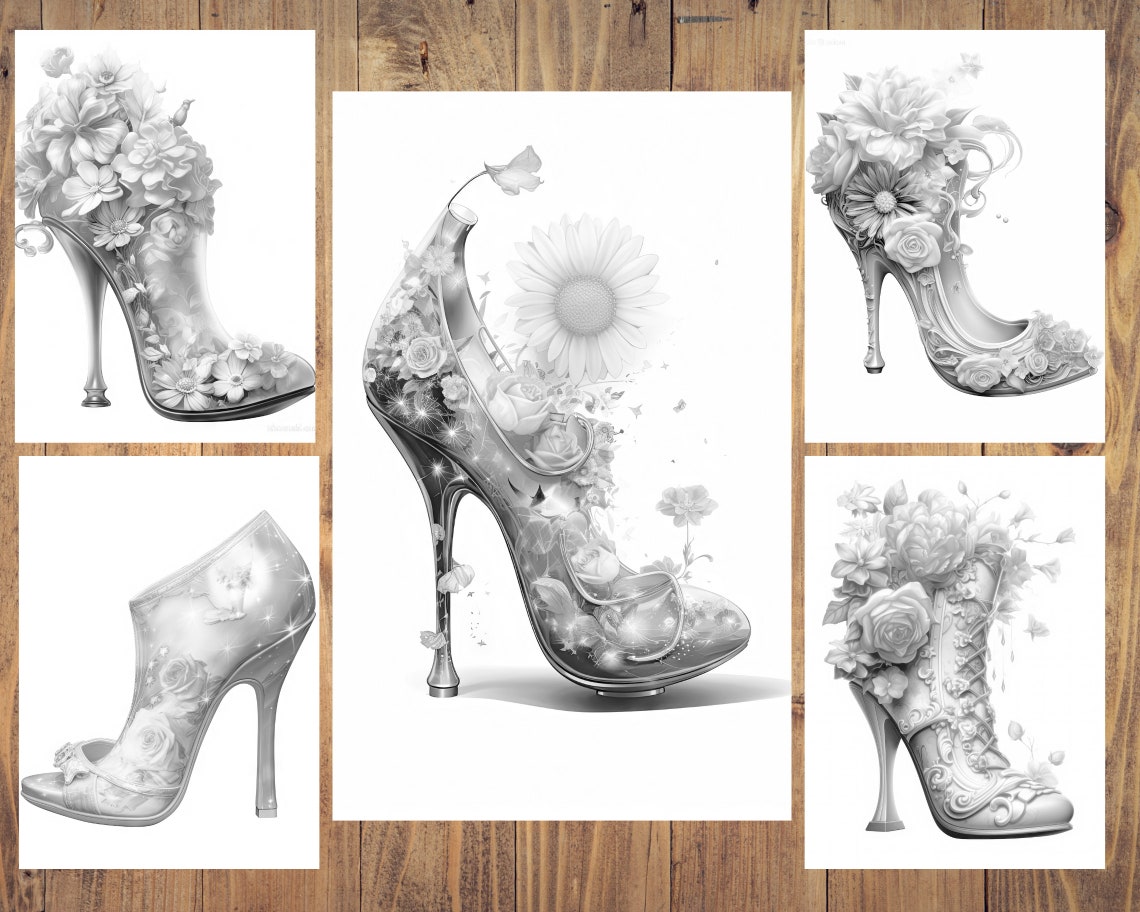 30 Floral High Heels Coloring Pages With Cover Fashion Coloring Book ...