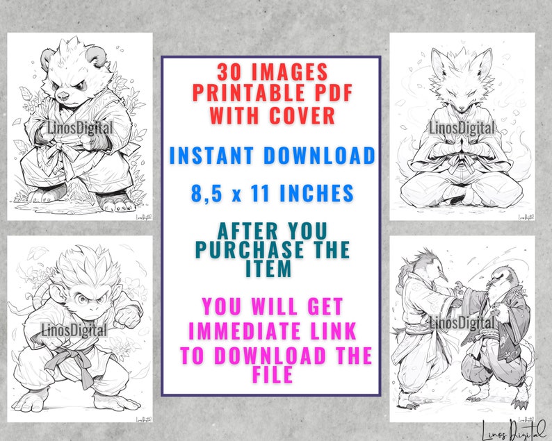 30 Karate Animals Coloring Pages With Cover - Adults,kids, Dark & Light ...
