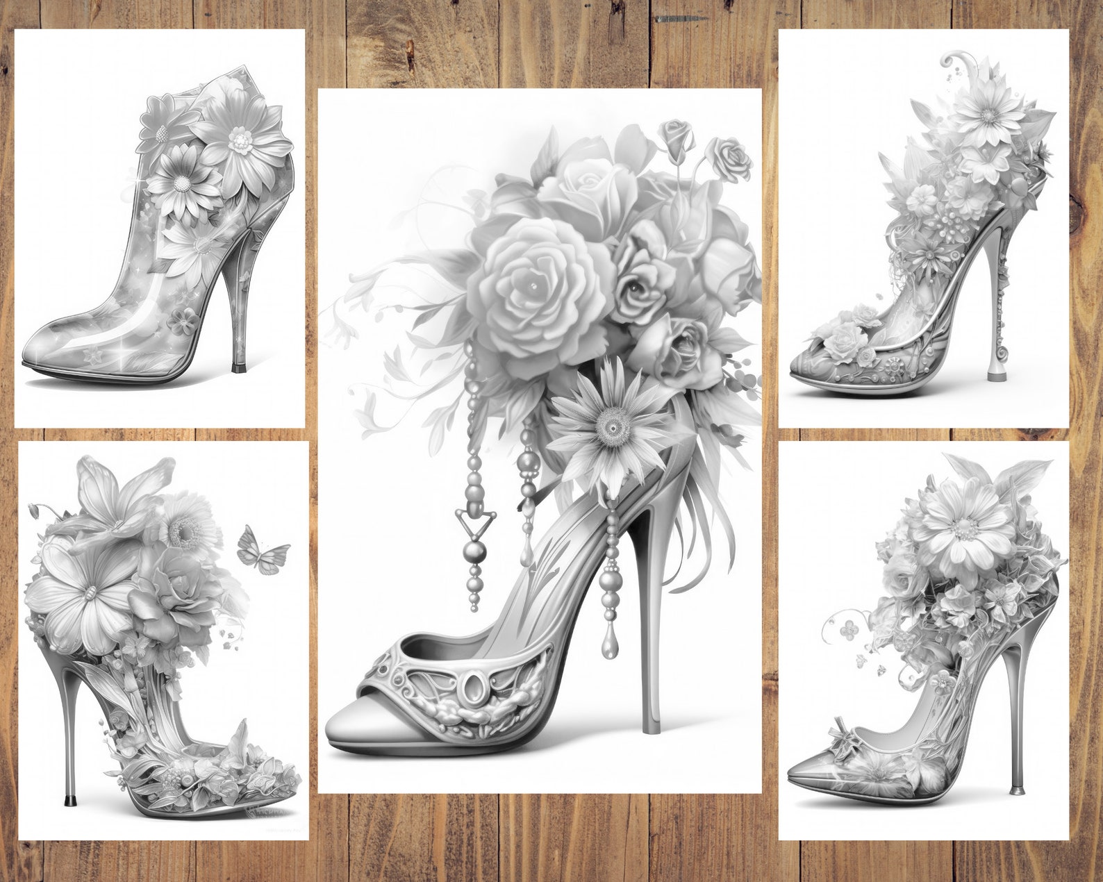 30 Floral High Heels Coloring Pages With Cover Fashion Coloring Book ...