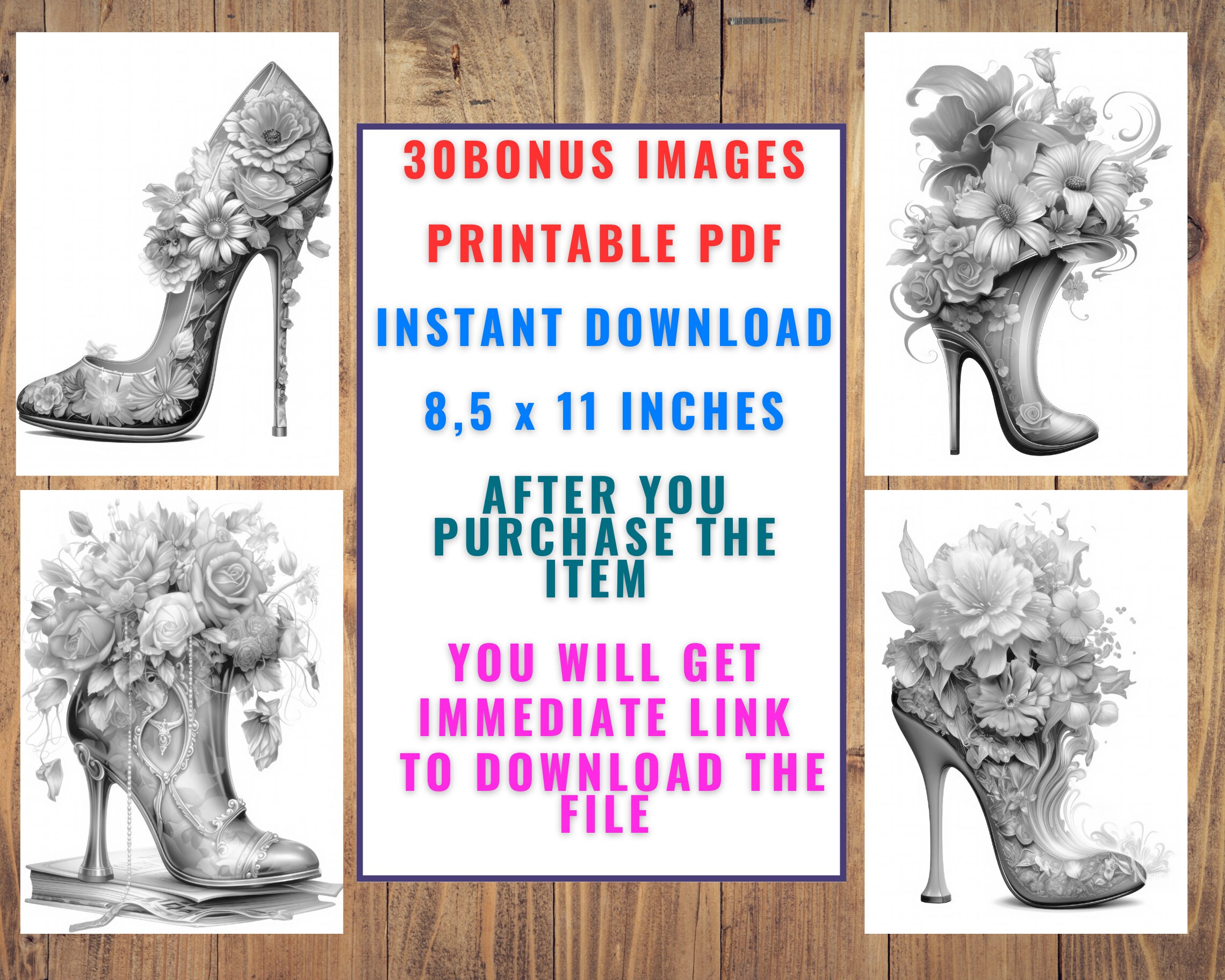 30 Floral High Heels Coloring Pages With Cover Fashion Coloring Book ...