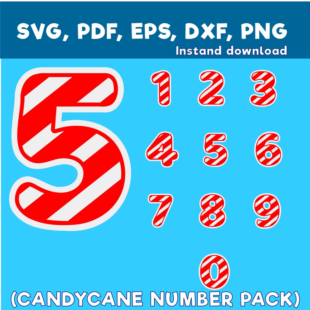 Beautiful Candy Cane Numbers, Cute Christmas Svg, a Double Layered Cut ...