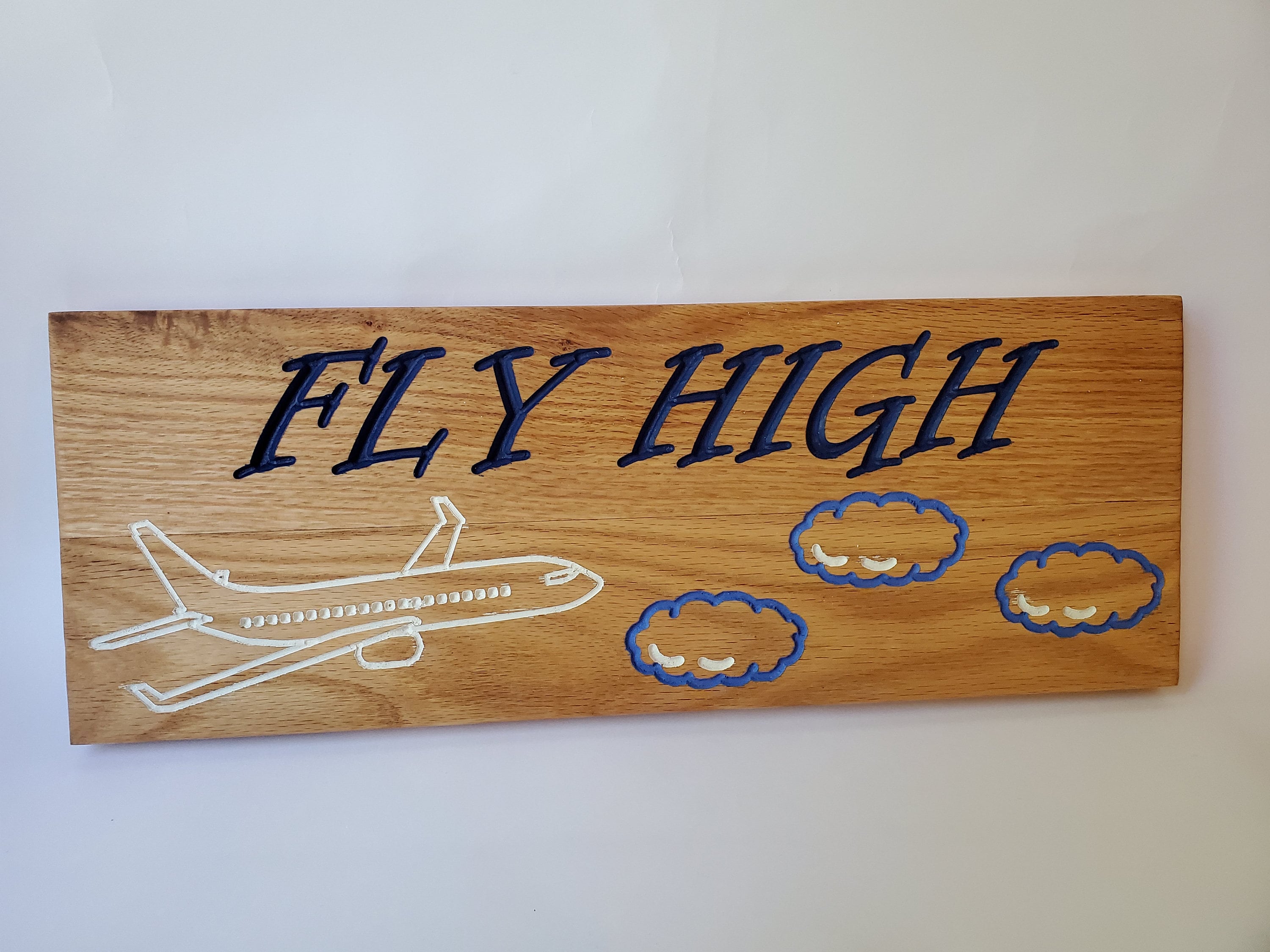 Fly High Airplane Painted Multicolor Oak Wooden CNC Sign W/ - Etsy UK