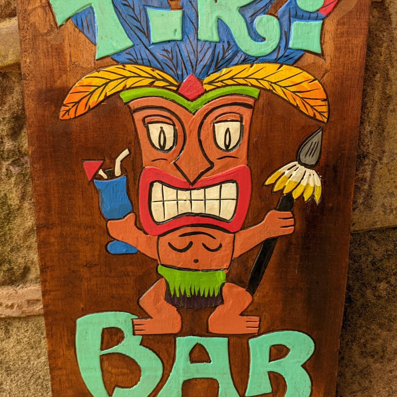 Tiki Bar Sign Wooden, Hand Painted, Man Cave, Garden Bar, She Shed - Etsy