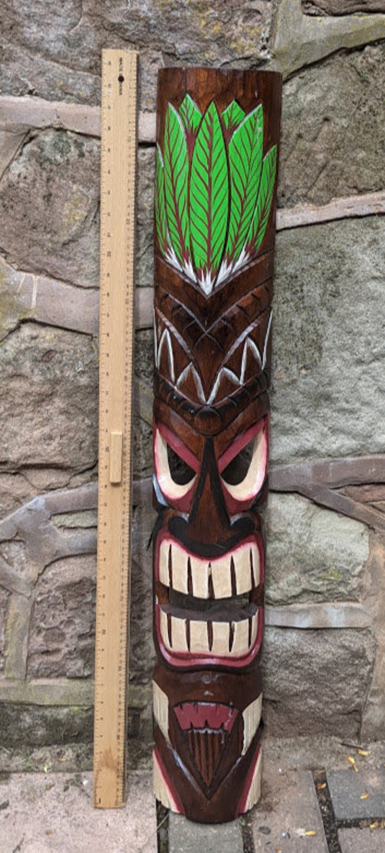Tiki Mask Green Crown Design Wall Hanging Hand Painted 100cm | Etsy UK