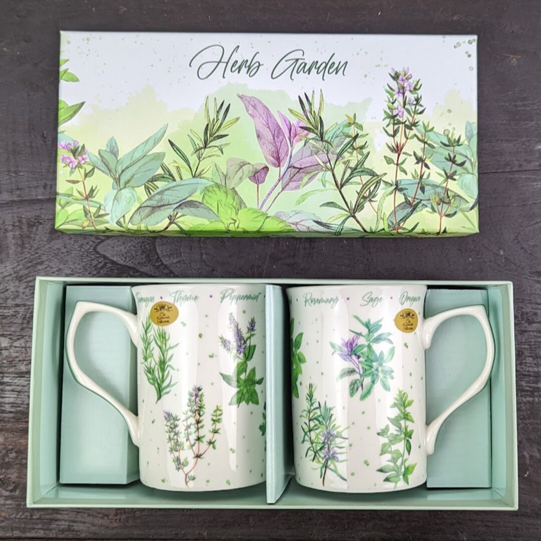 Mugs Herb Garden, Fine China Coffee or Tea Cups Set of 2 in Gift Box ...
