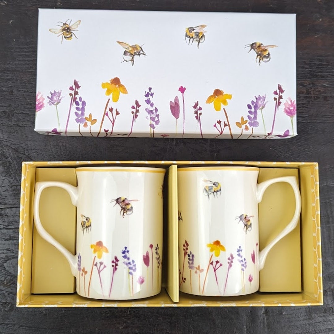 Mugs Busy Bees, Fine China Coffee or Tea Cups Set of 2 in Gift Box Jennifer Rose - Etsy UK