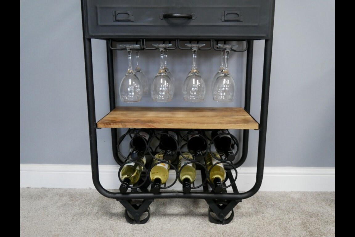 Retro Vintage Industrial Wine Rack Trolley - Etsy UK
