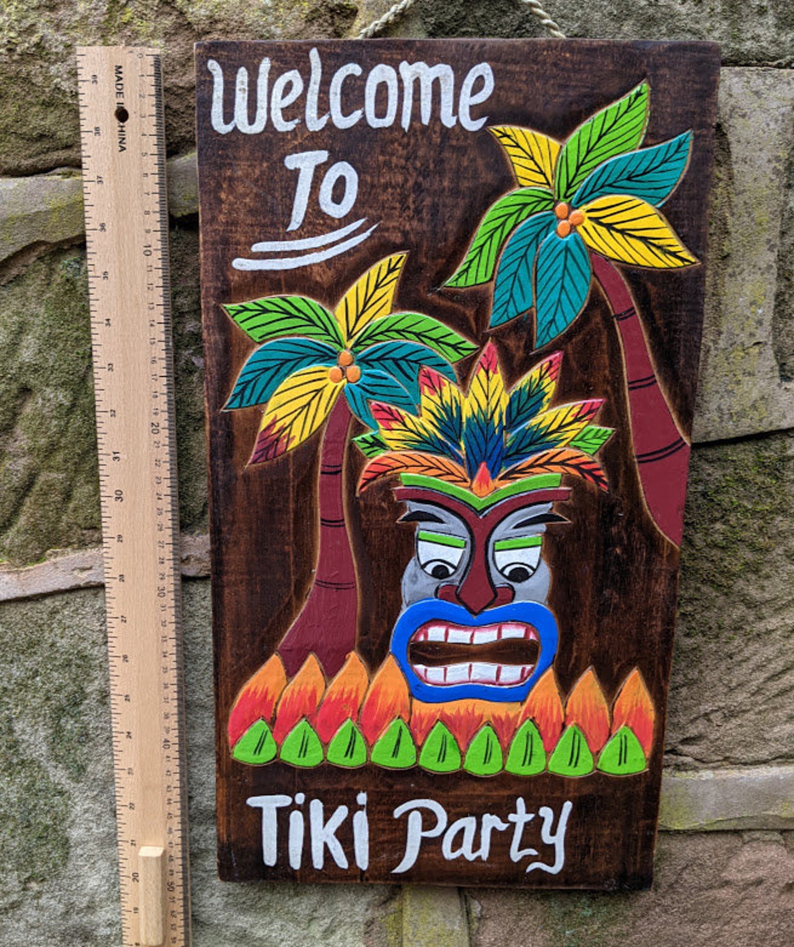 Tiki Bar Sign Welcome to Tiki Party Wooden Hand Painted Man - Etsy UK
