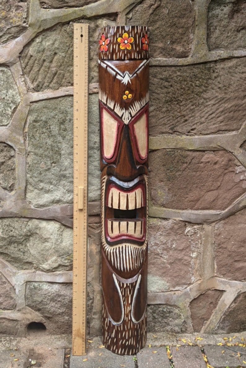 Tiki Mask Flower Design Wall Hanging Hand Painted 100cm - Etsy UK
