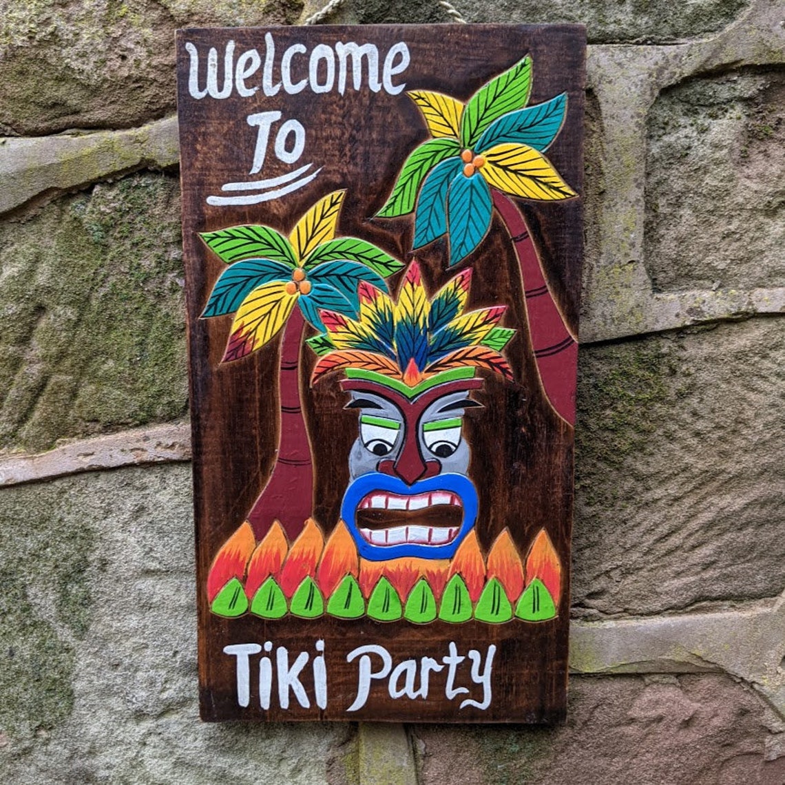 Tiki Bar Sign Welcome to Tiki Party Wooden Hand Painted Man - Etsy UK