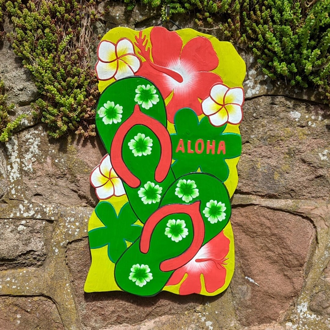 Tiki Bar Aloha Sign: Hand Painted Wooden Flip Flop Decor - Etsy