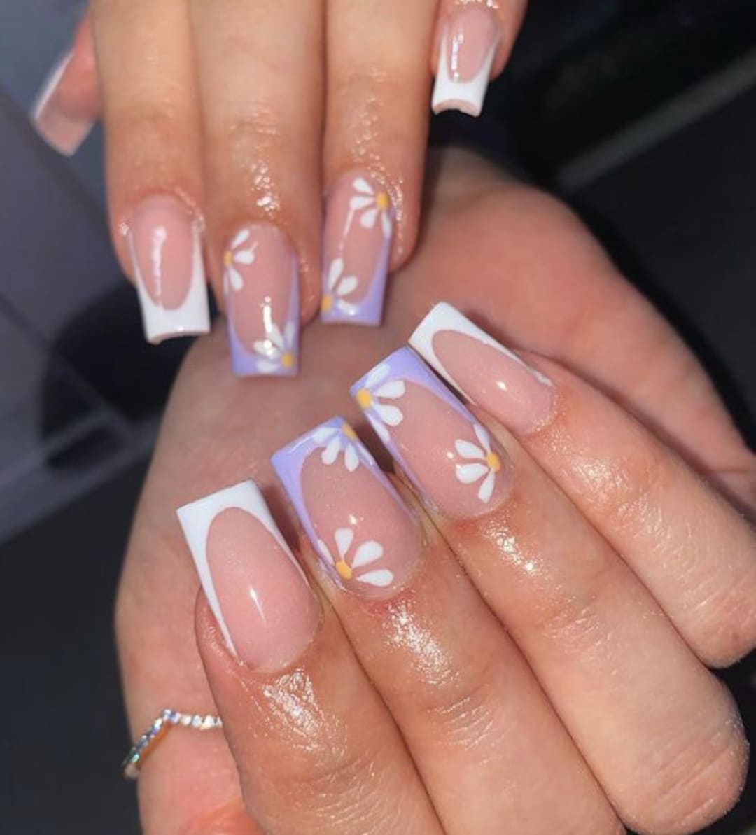 Acrylic Spring Pastel Purple Flower Press on Nails - Etsy