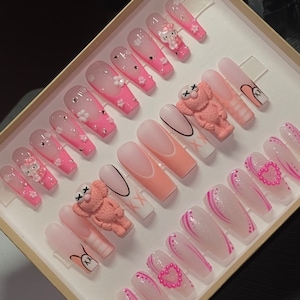 Kawaii Nail Charms Pink Box Press on Nails Set - Etsy