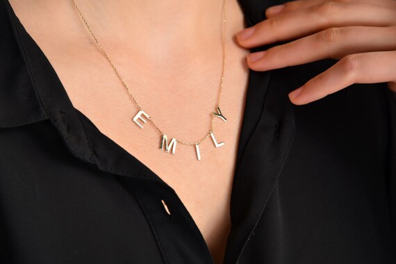 14K Solid Gold Letter Necklace 18K Gold Plated Initial - Etsy