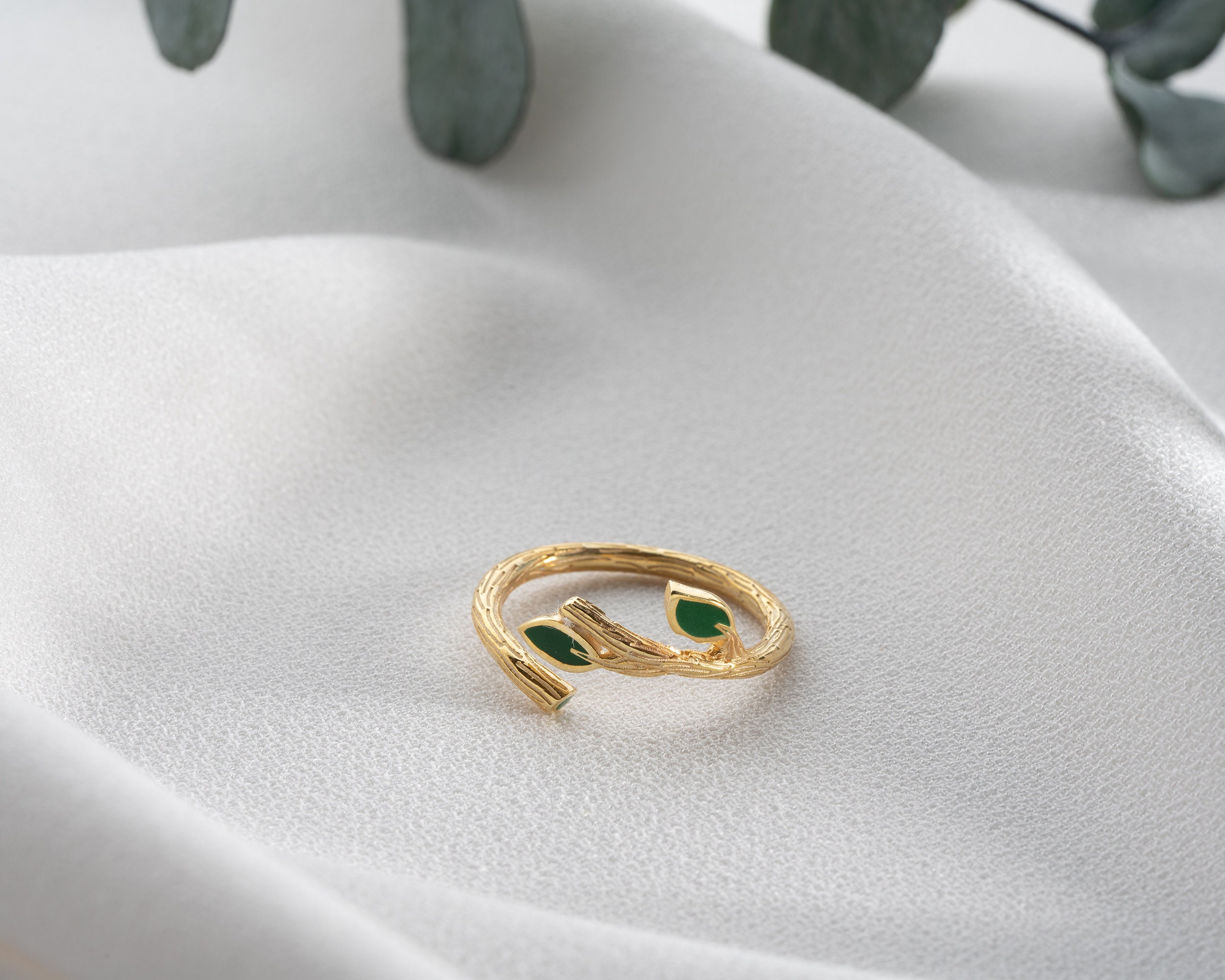 Handmade Green Leaf Ring, Silver Ivy Ring, Adjustable Leaf Ring ...