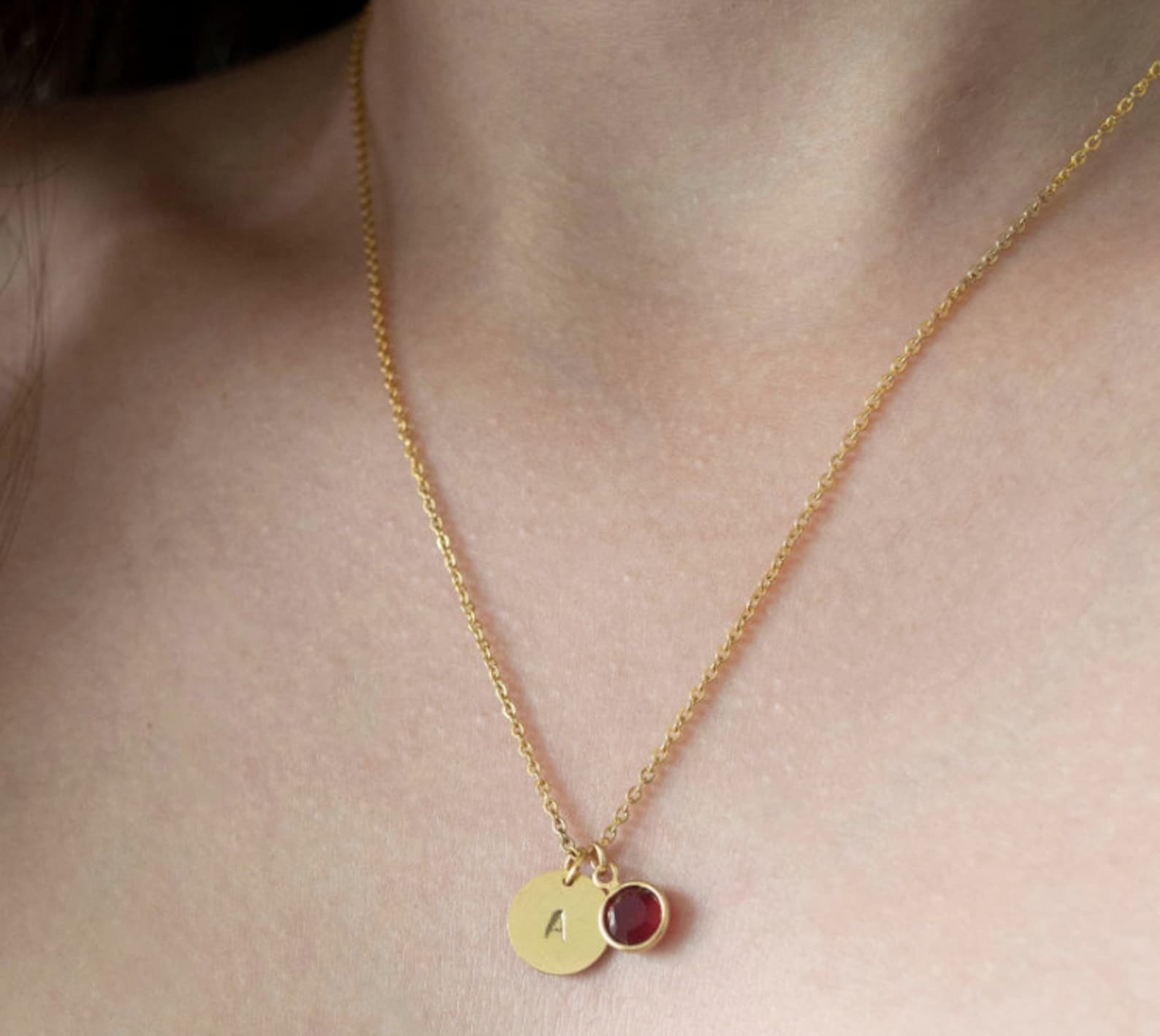 Birthstone Initial Necklace, Initial Letter With Birthstone Necklace ...