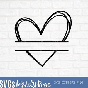 Heart Split Monogram SVG File- Heart Name Frame Cut File- Hand Drawn ...