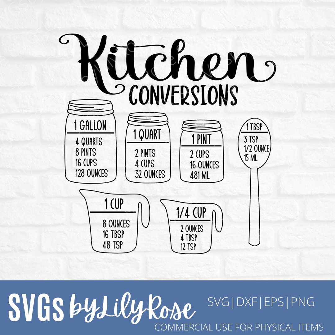 Kitchen Conversion Chart Cut File- Kitchen SVG Cut File- Measuring ...