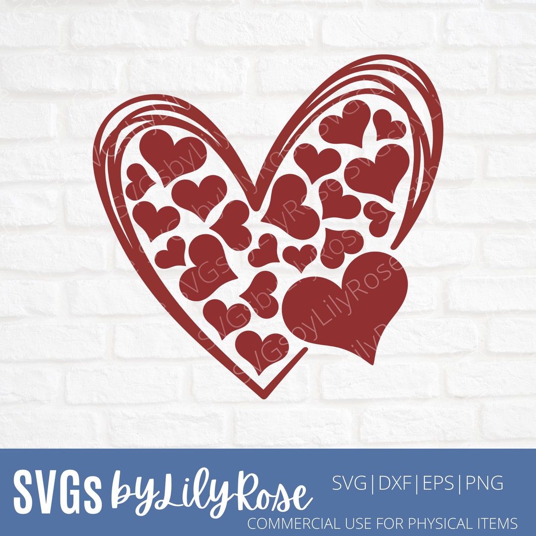 Hearts SVG Cut File- Hand Drawn Heart With Hearts Cut File- Valentines ...