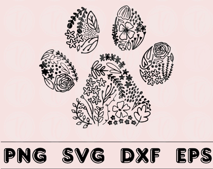 Floral Dog Paw PNG | Floral Dog Paw SVG | Paw Print With Flowers ...