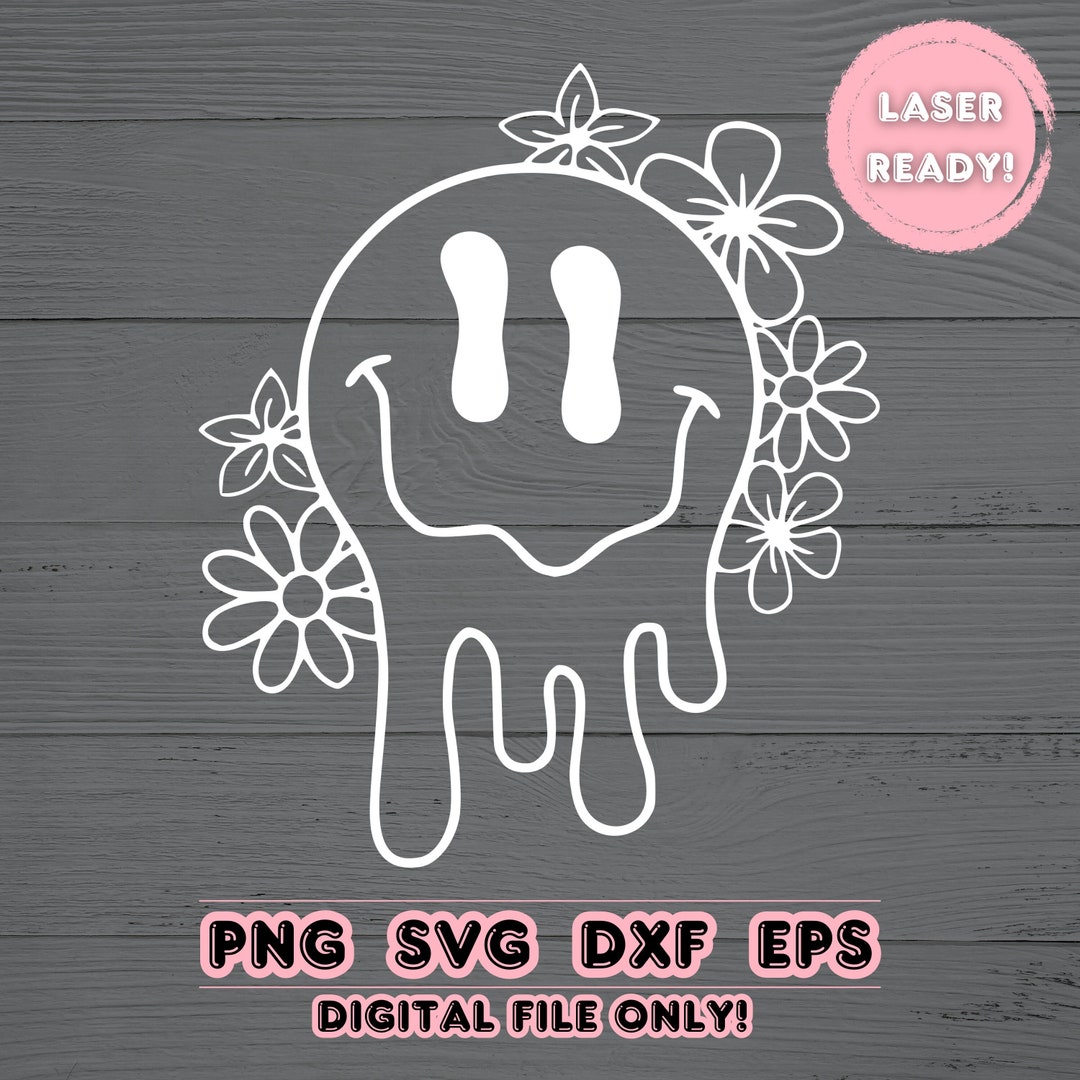Floral Retro Melting Smiley Face SVG | Cute Smiley Face Digital File ...