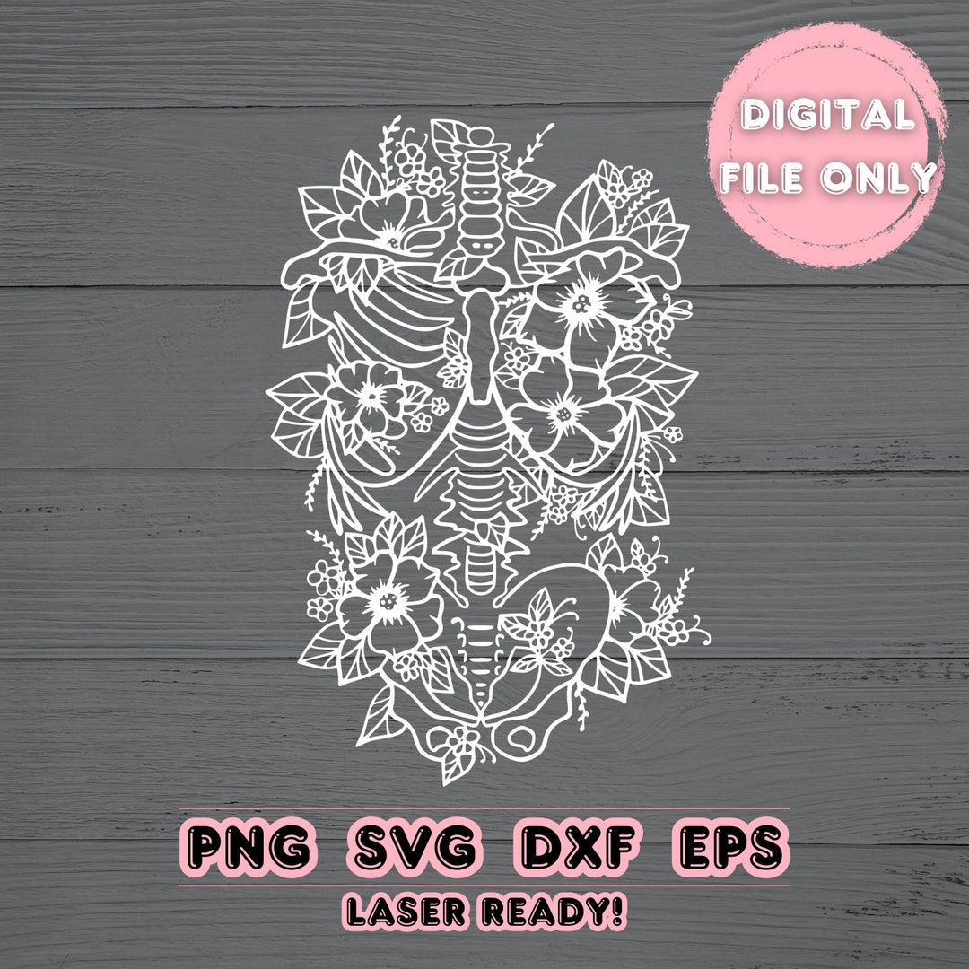Floral Skeleton SVG | Skeleton With Flowers Cut File | Line Drawn ...