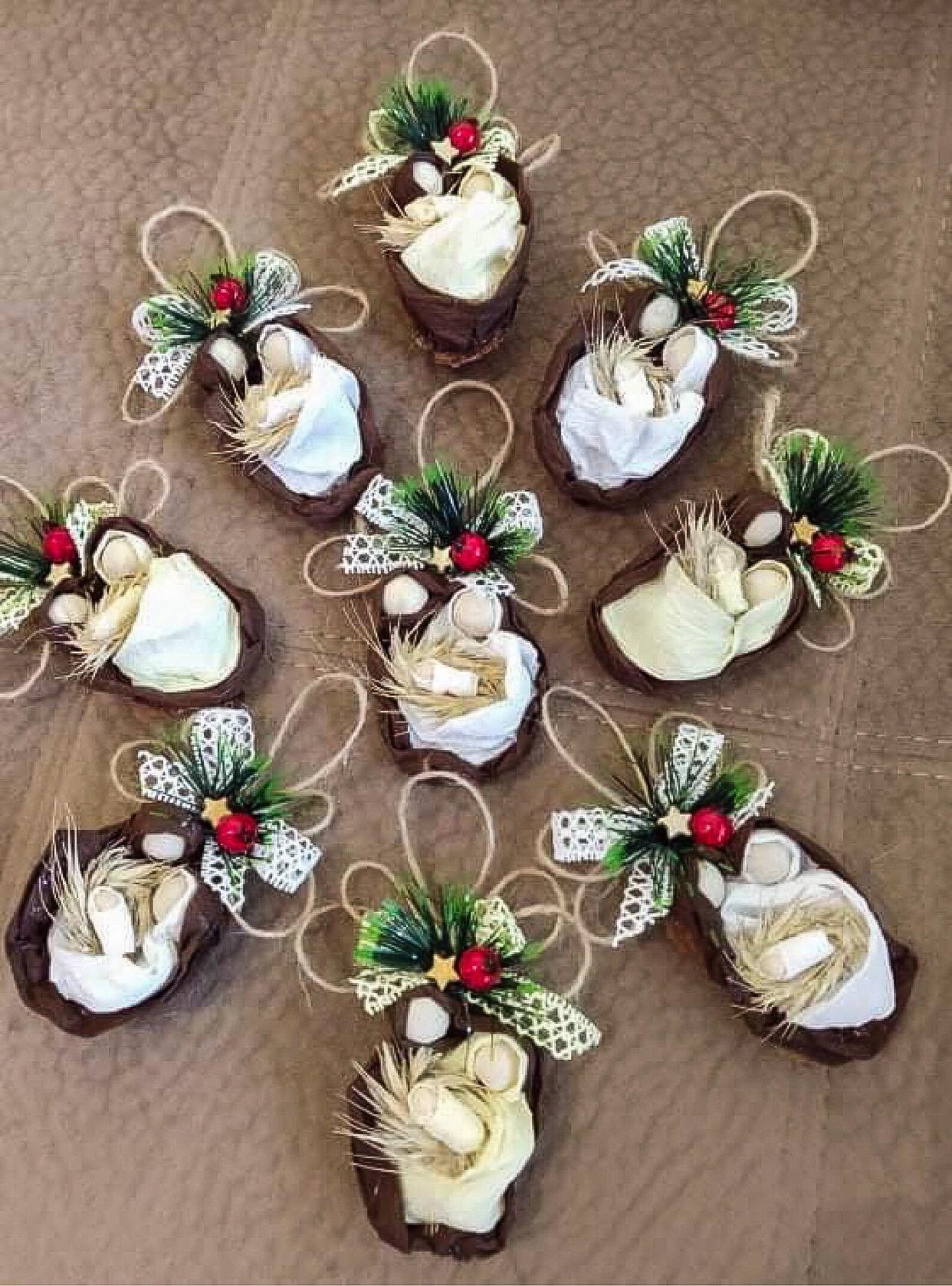 Christmas Tree Decoration. Handmade Christmas Nativity Scene in Natural ...