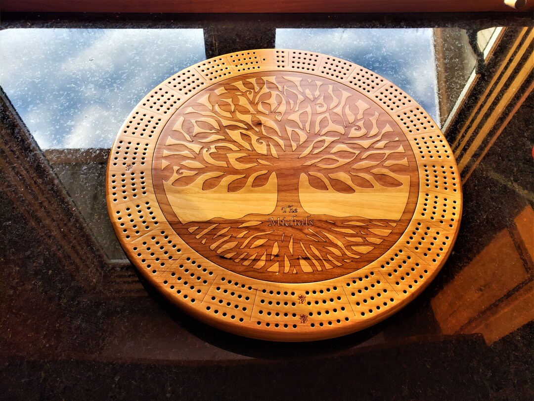 Lazy Susan Tree of Life Cribbage Board. - Etsy