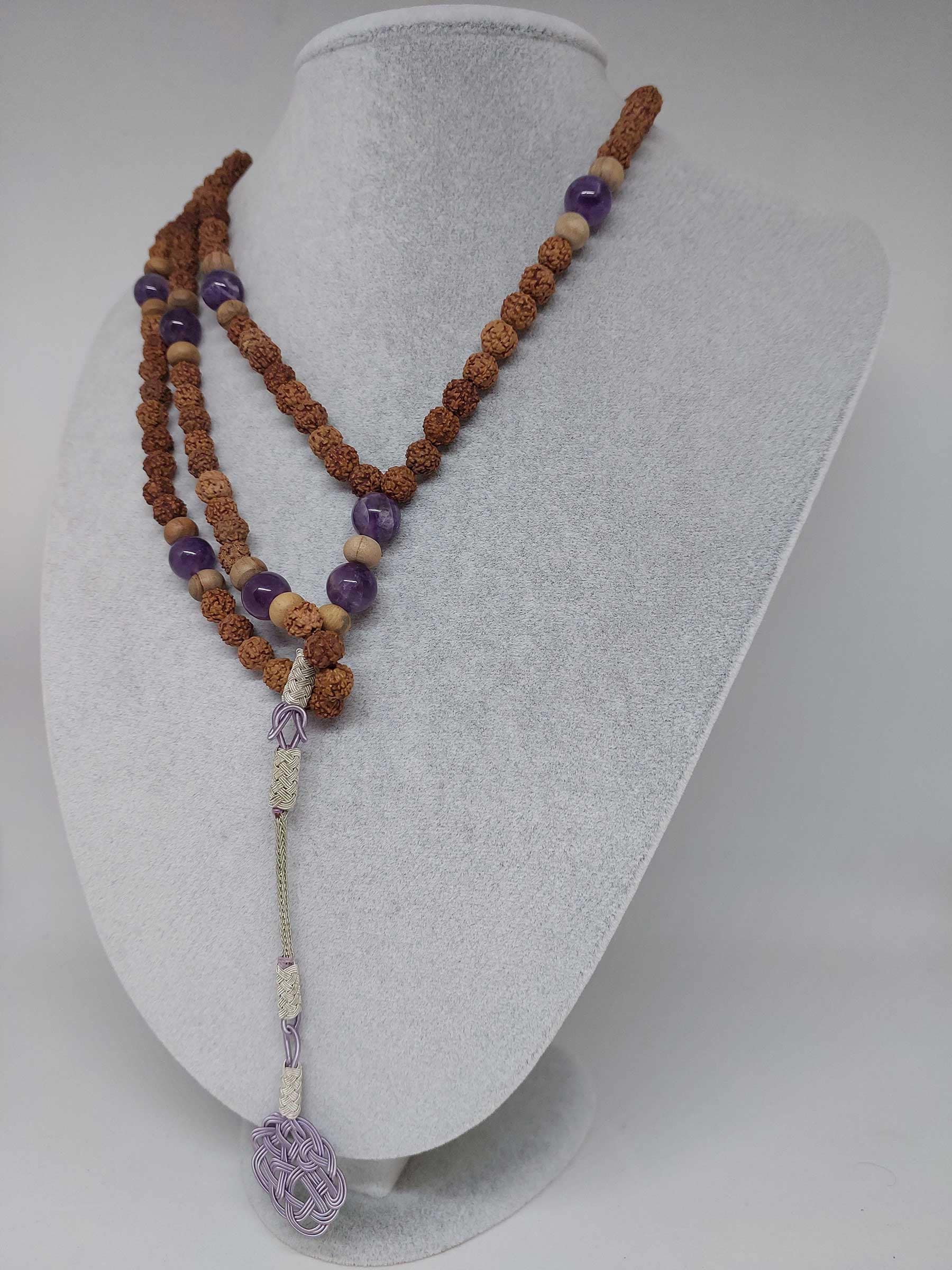 Handmade 8MM Rudraksha & Amethyst Stone Mala With With Copper Tassel ...
