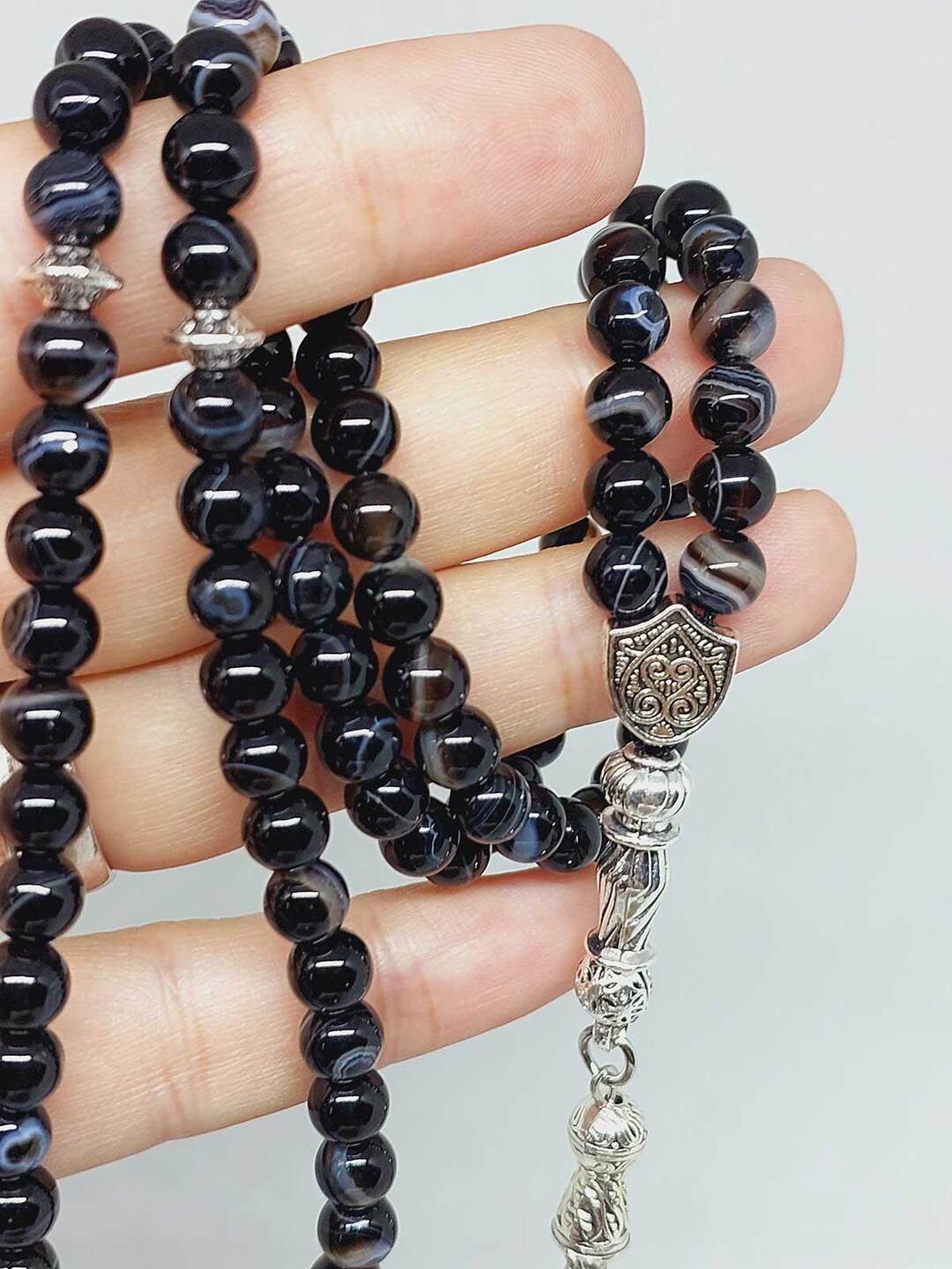 Black Agate Stone 99 Beads Rosary 6mm, Tasbih 99, Natural Stone 99 ...