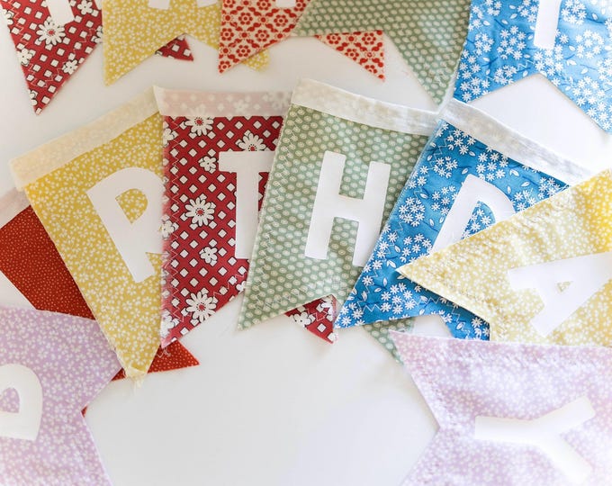 Fabric Happy Birthday Banner Rainbow Fabric Birthday Banner Sustainable ...