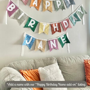 Fabric Happy Birthday Banner Rainbow Fabric Birthday Banner Sustainable ...
