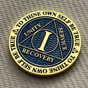 AA 1 Year Chip | Blue Sobriety Token | Recovery Gift | Alcoholics ...